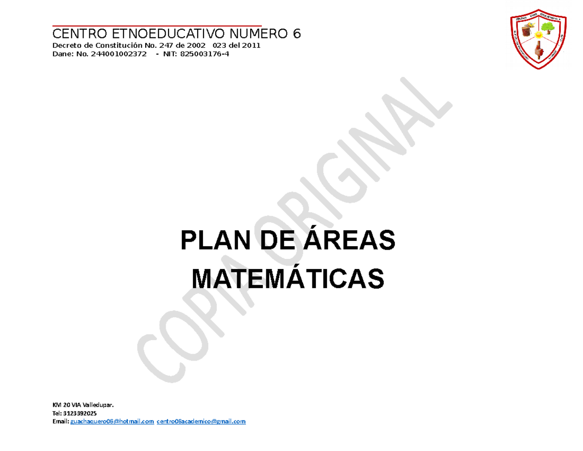 PLAN DE Matematicas 2022 FINA - Decreto de Constitución No. 247 de 2002 ...