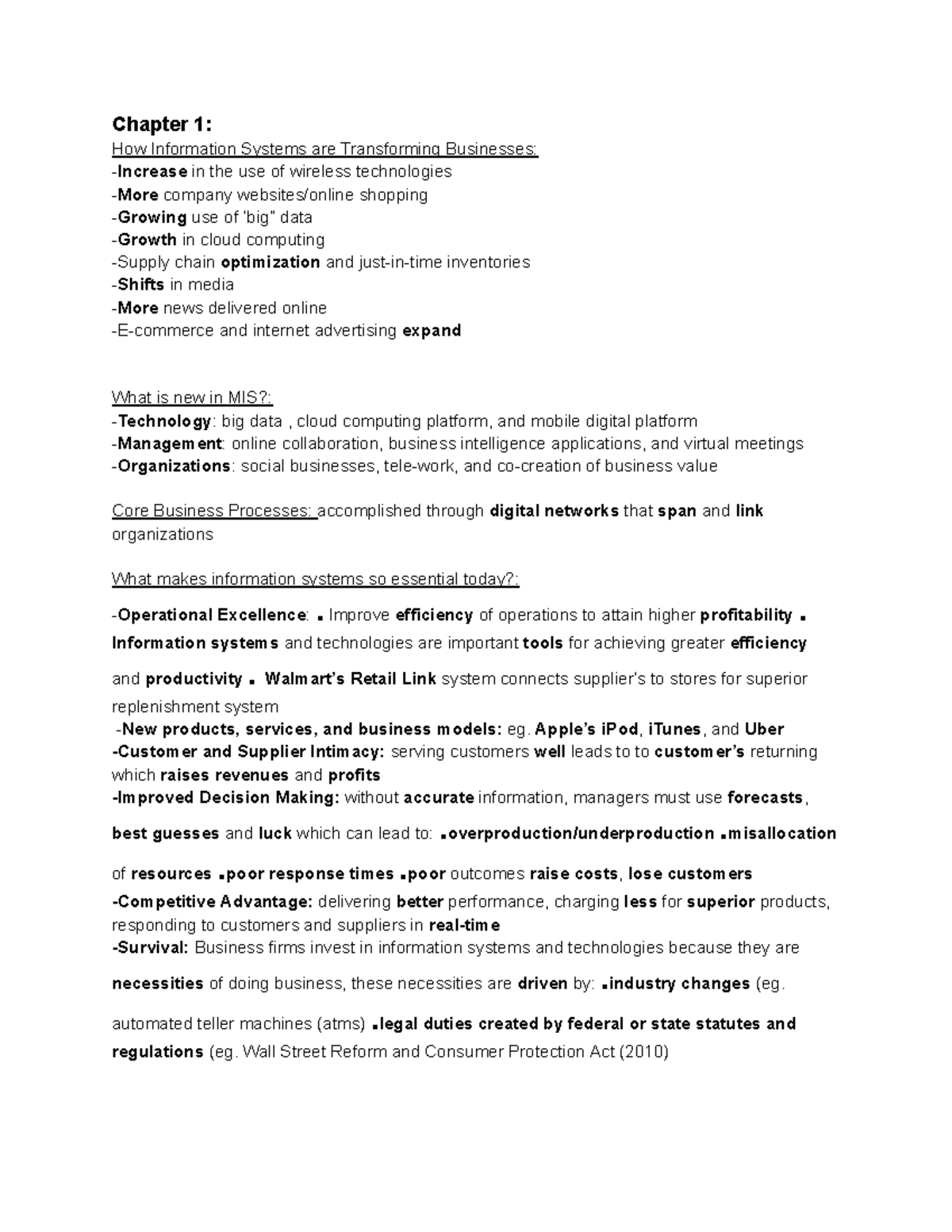 2KA3 - chapter 1 - Chapter 1: How Information Systems are Transforming Businesses: Increase in ...