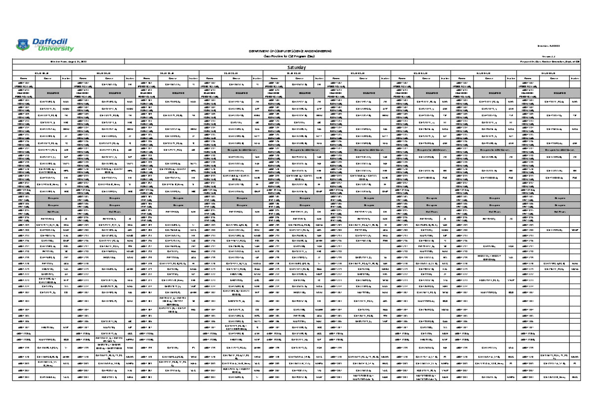 Class Routine Fall 2022 Day V3 - Semester: Fall 2022 DEPARTMENT OF ...