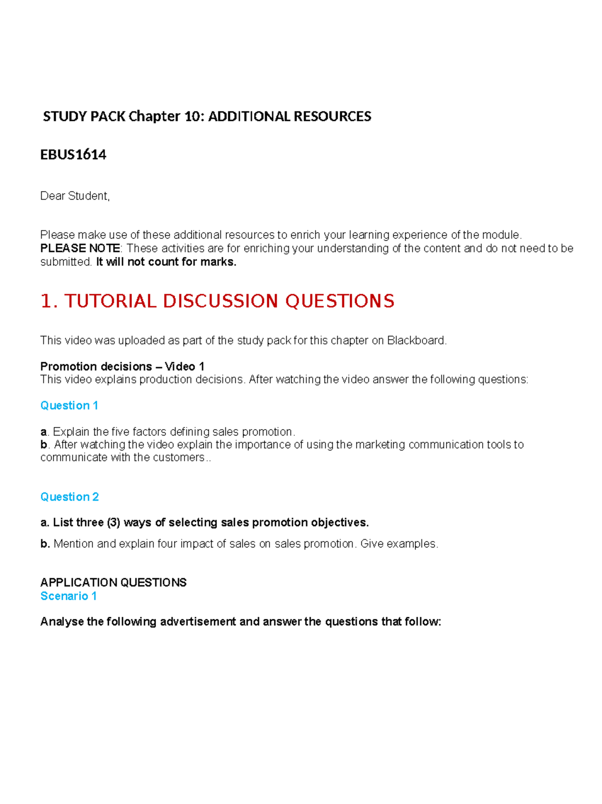 Additional Resource Chapter 10 BB - STUDY PACK Chapter 10: ADDITIONAL ...