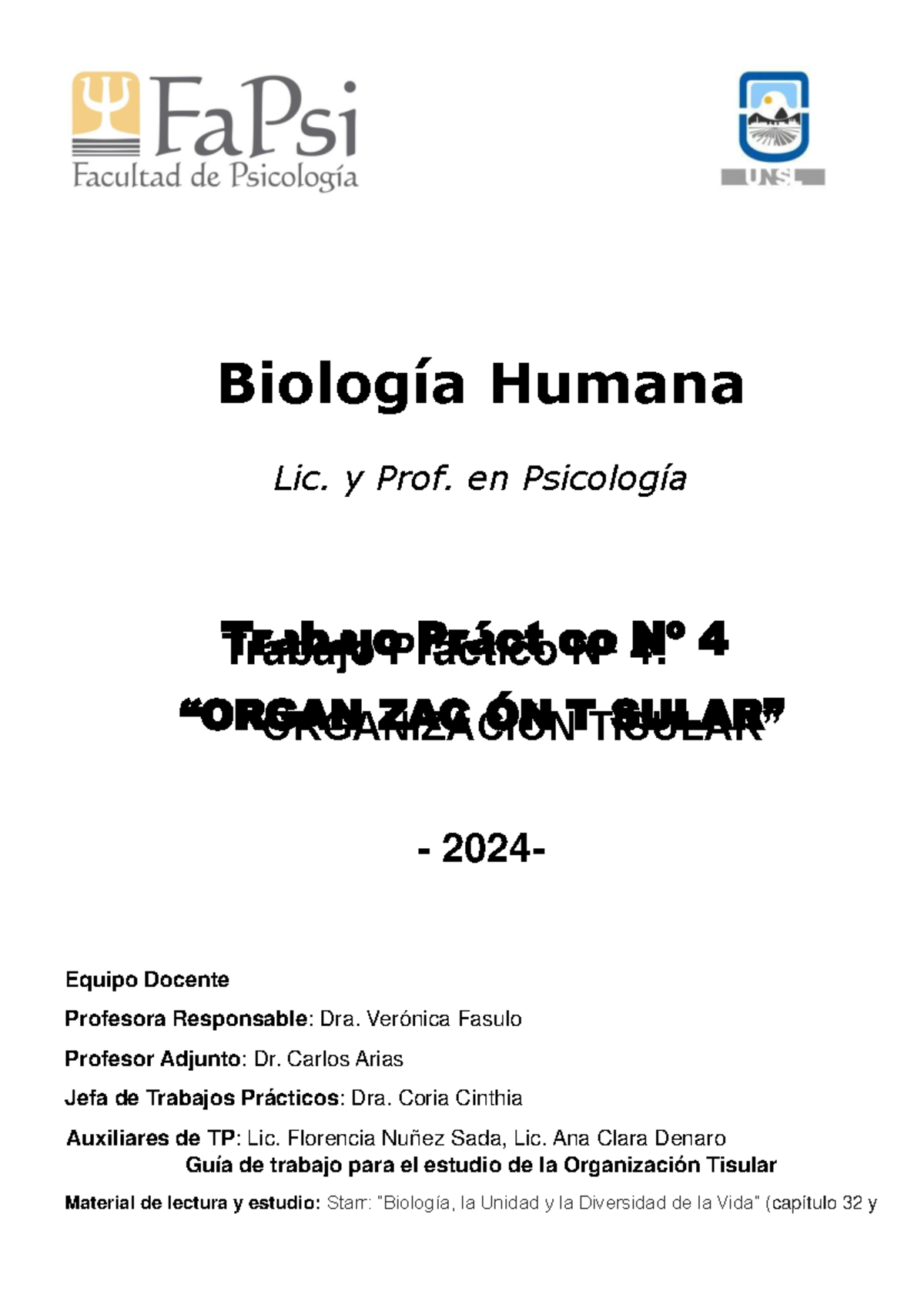 TP 4- Organizacion Tisular - Biología Humana - 2024 completo - Biología Humana Lic. y Prof. en ...