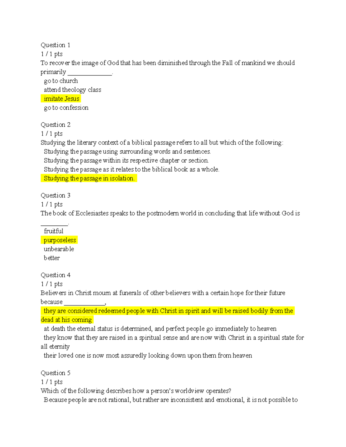 Extra Credit Gened Assessment Test - Question 1 1 / 1 pts To recover ...