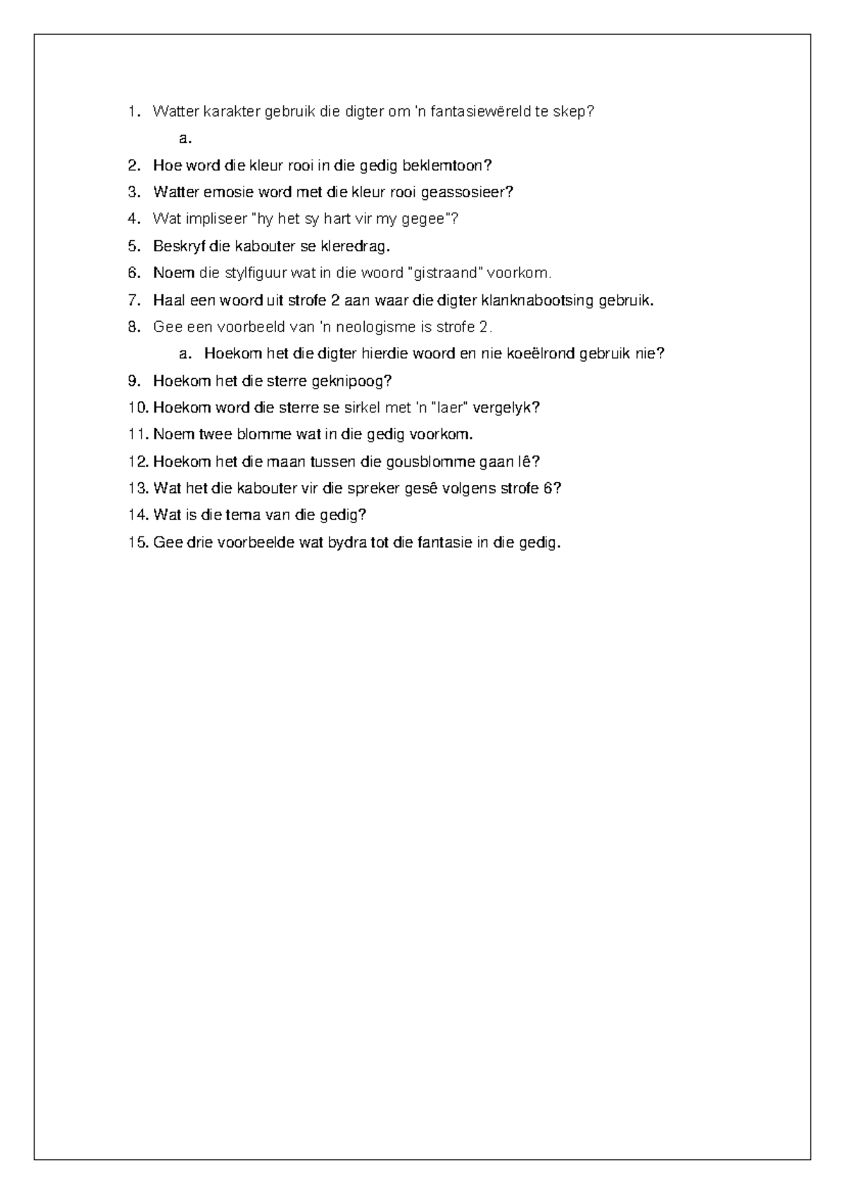 Kabouterliefde vrae - Gedigte - Watter karakter gebruik die digter om ...