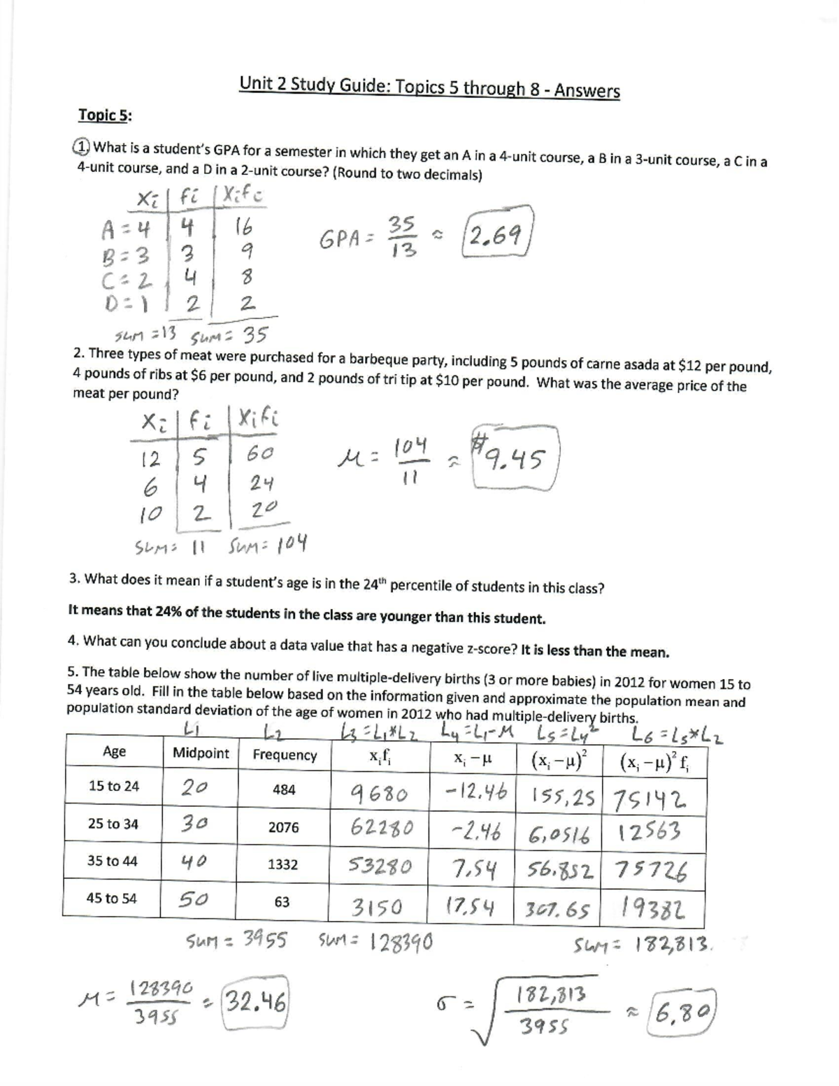Unit 2 Study Guide Answers - Unit 2 Study Guide: Topics 5 through 8 ...