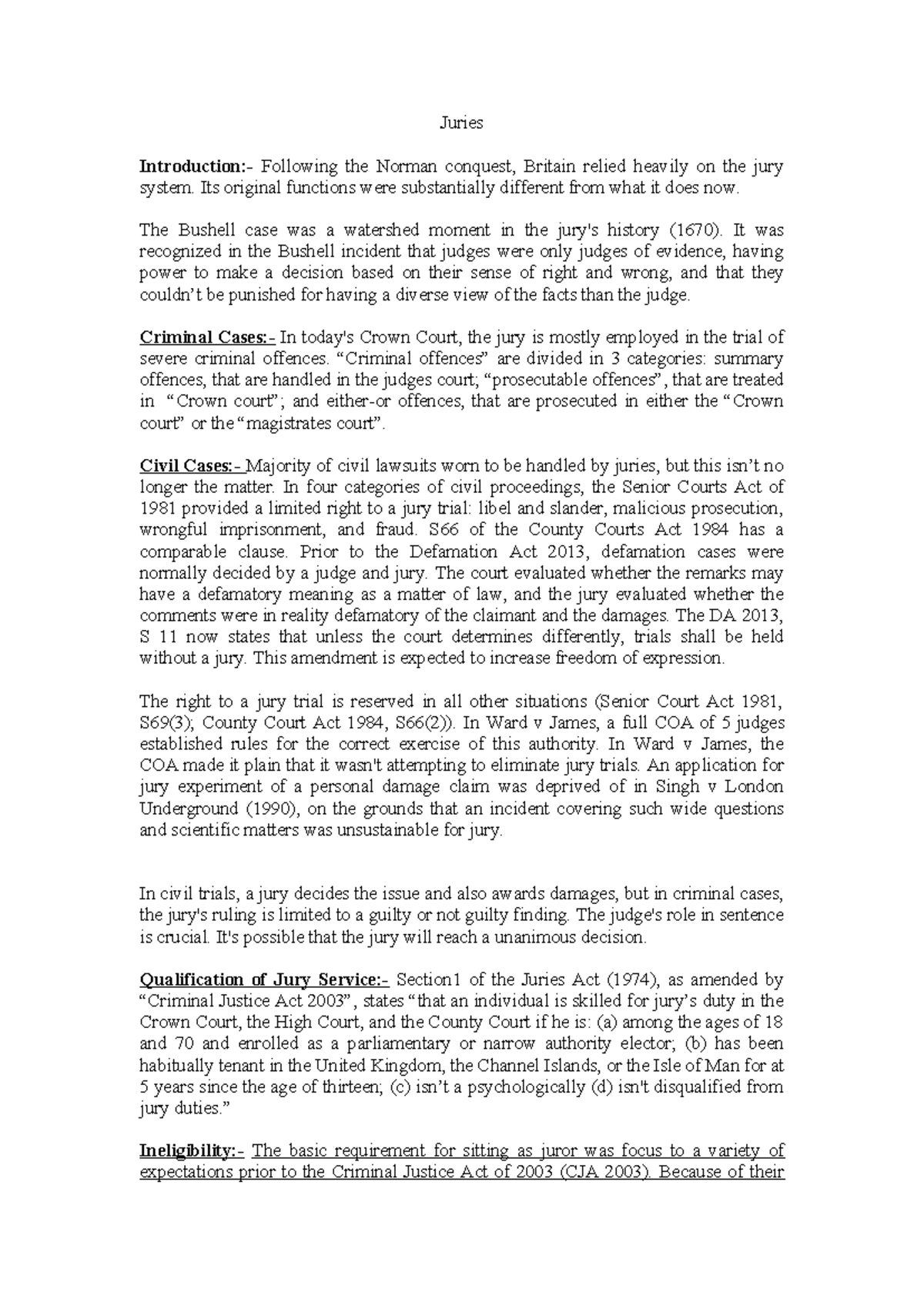 JURY Alevel - Juries Introduction:- Following the Norman conquest ...