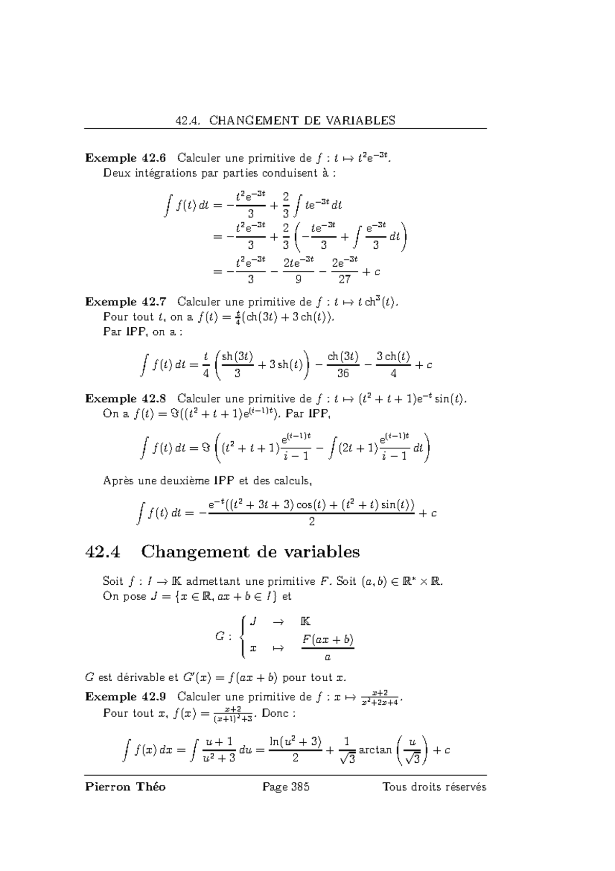 Maths mpsi-135 - 42. CHANGEMENT DE VARIABLES Exemple 42 Calculer une ...