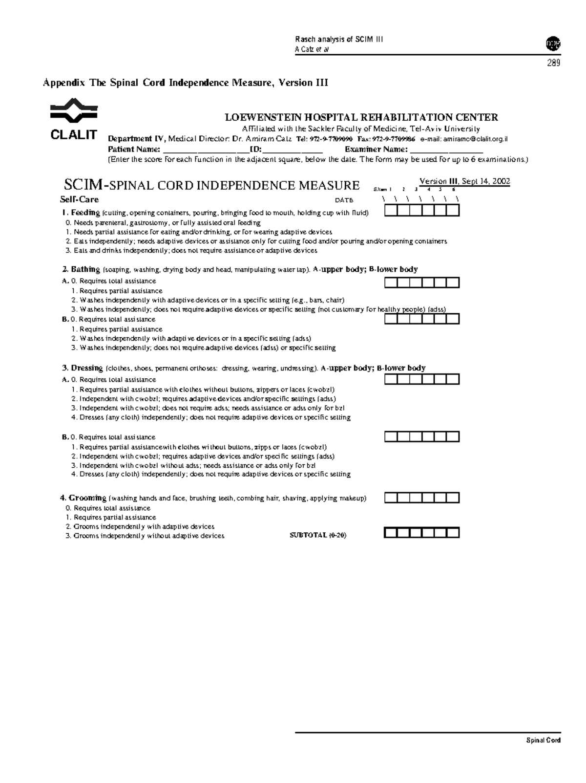 SCIM-III - pauta de evaluación - Appendix The Spinal Cord Independence ...