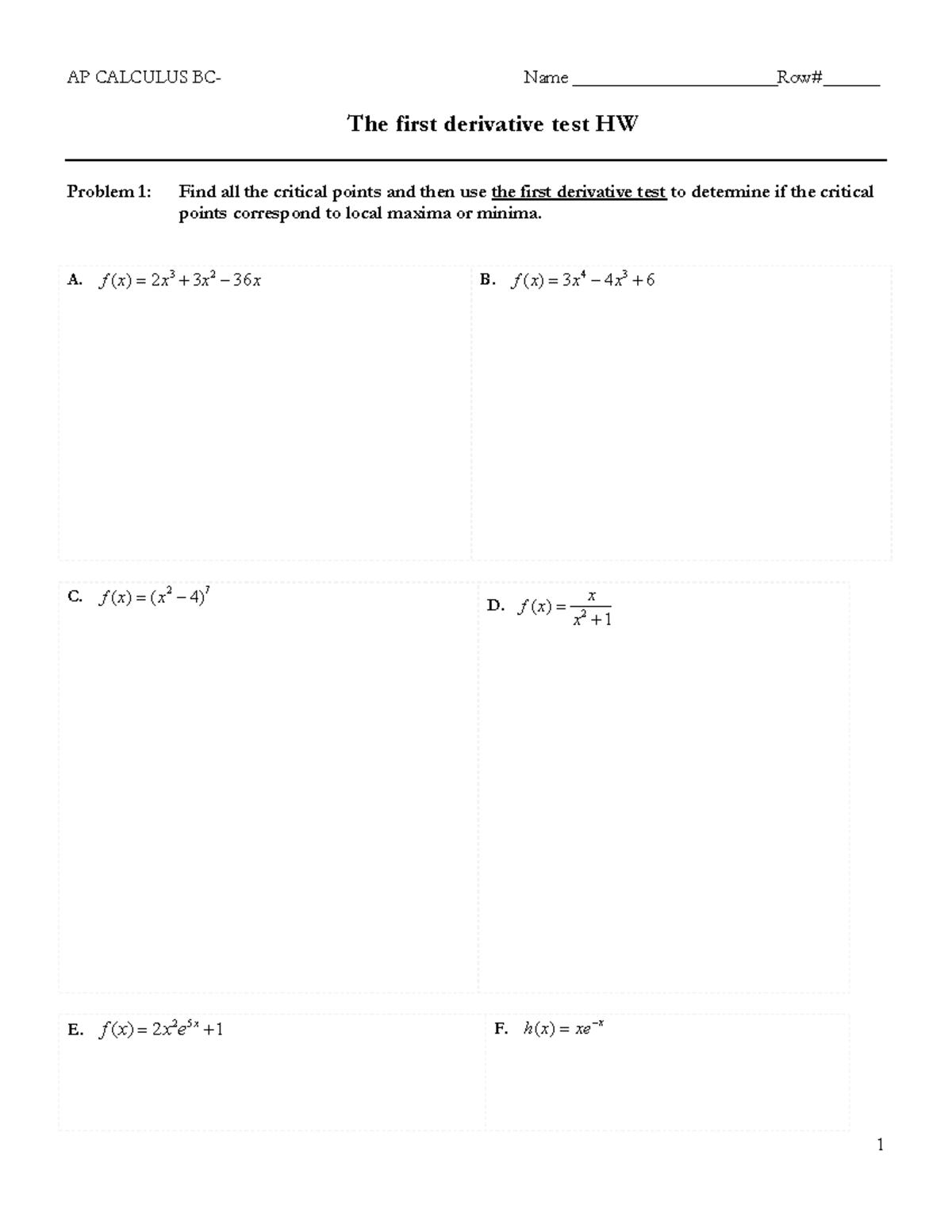AP Calc BC Chapter 3 CW and HW WS per. 2 - AP CALCULUS BC- Name ...
