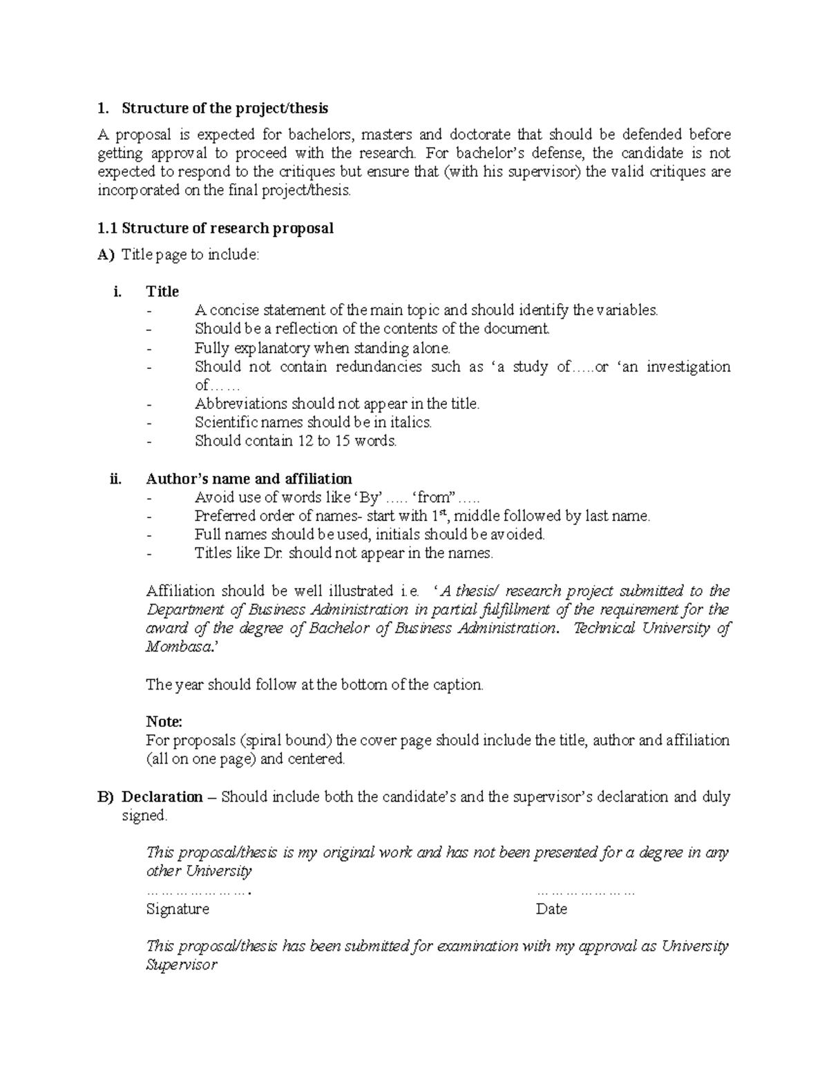 Structure of the project - 1. Structure of the project/thesis A ...