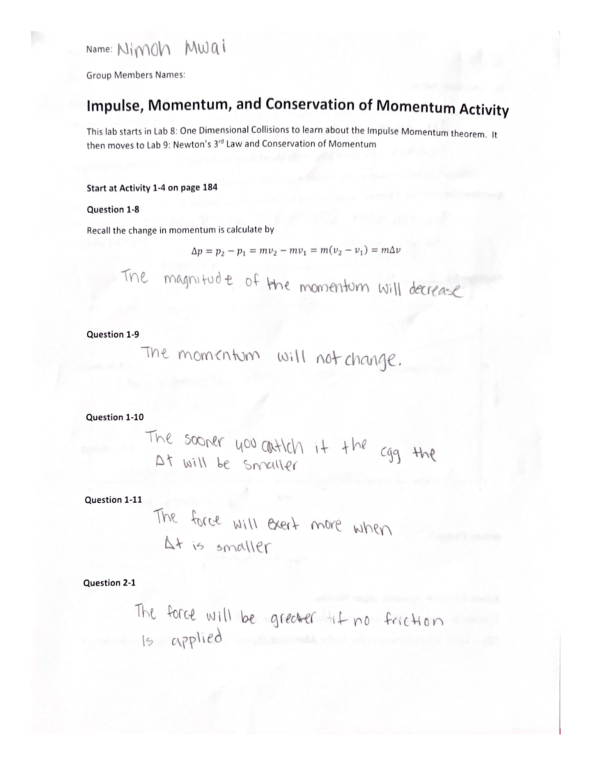 physics lab work - PHYS 1315 - Studocu