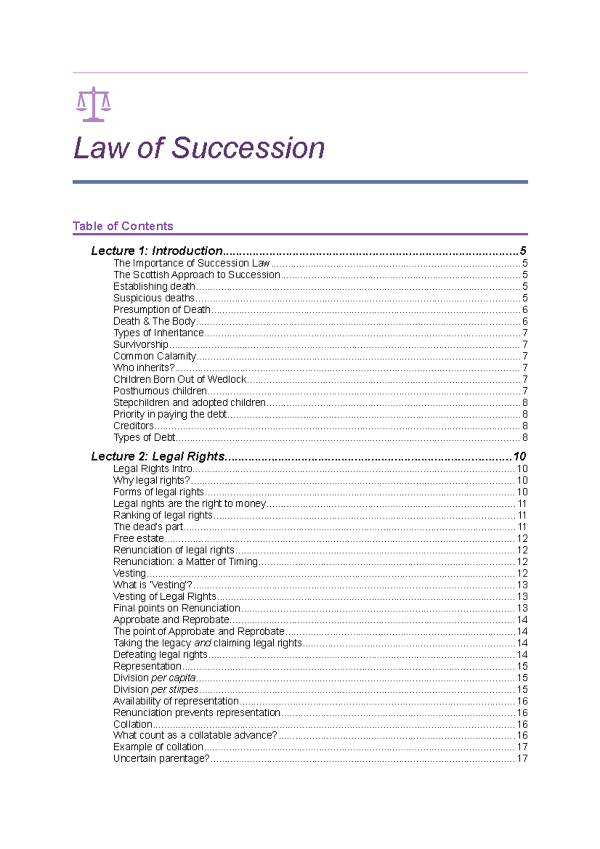 Notes - Succession - Law of Succession Lecture 1: - Studocu
