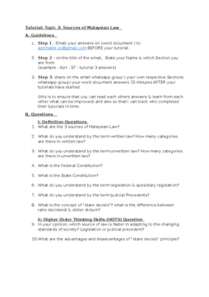 Tutorial - Topic 2 - Classification of Law Aina batrisya - Tutorial ...