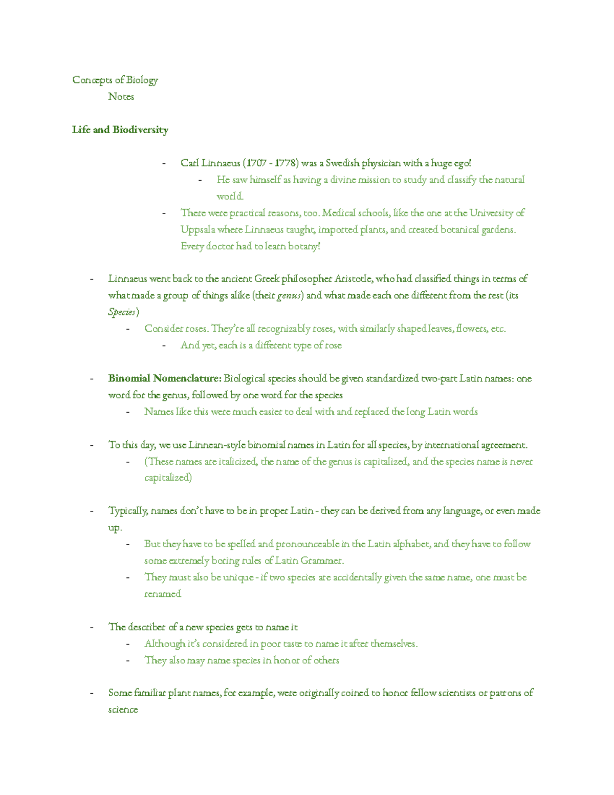 Conecpts of Bio Notes 1 26 23 - Concepts of Biology Notes Life and ...