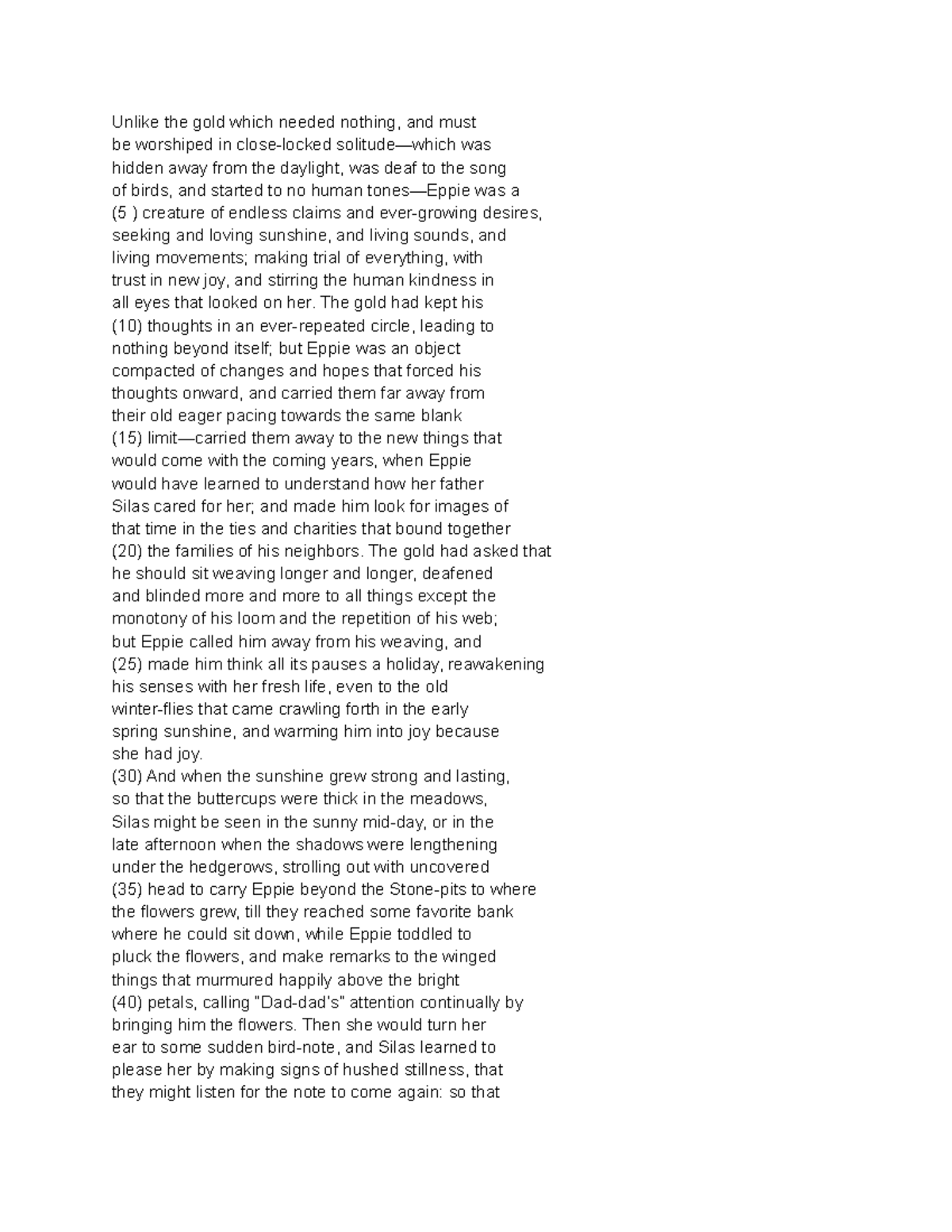 Reading Resource from George Eliot Silas Marner - Unlike the gold which ...