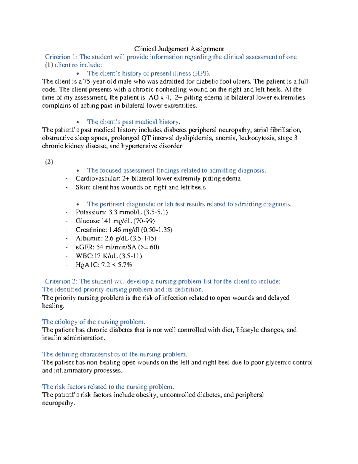 6-clinical judgement paper - Clinical Judgement Assignment Criterion 1 ...