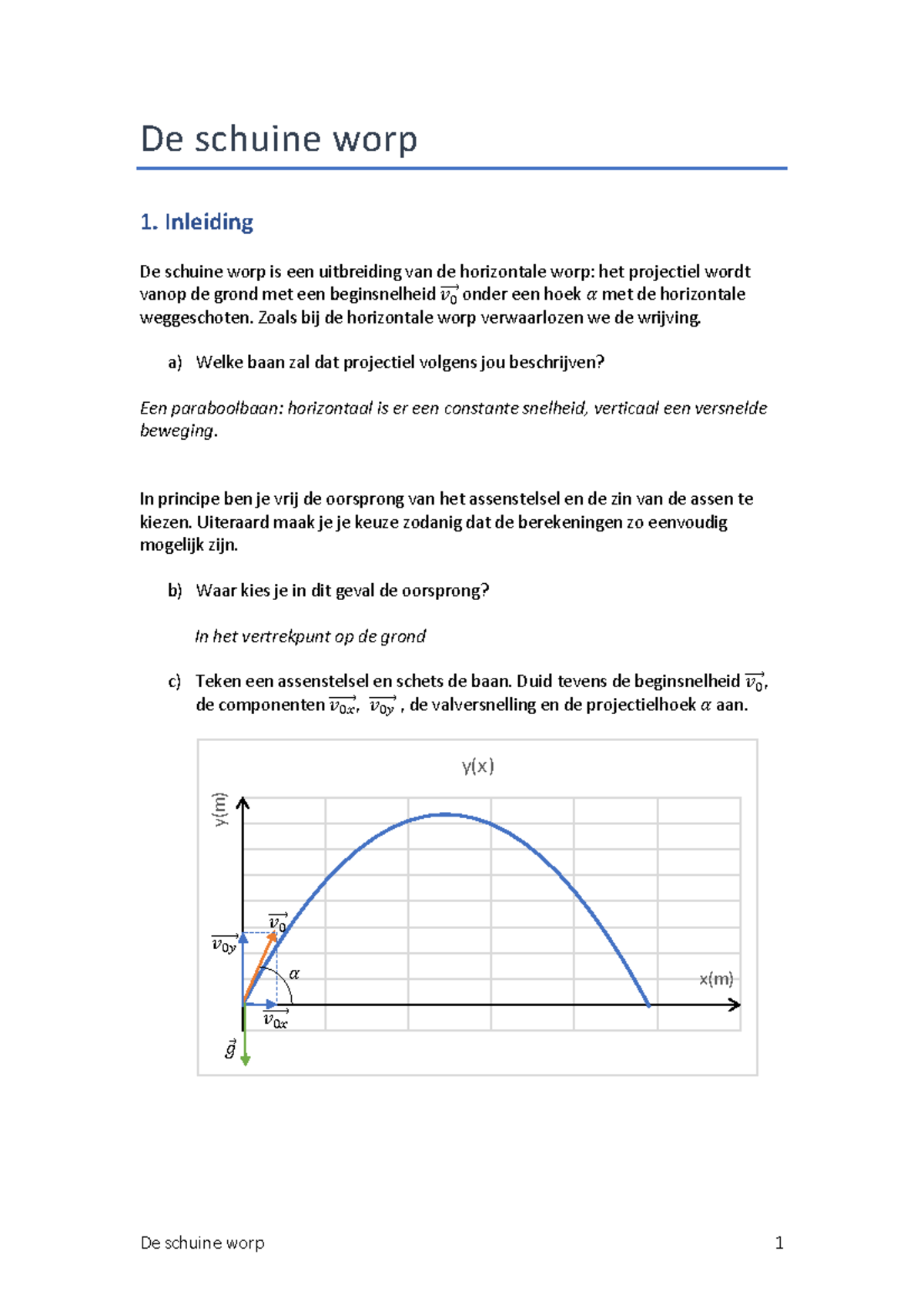 Schuine worp oplossingen - De schuine worp 1. Inleiding De schuine worp ...