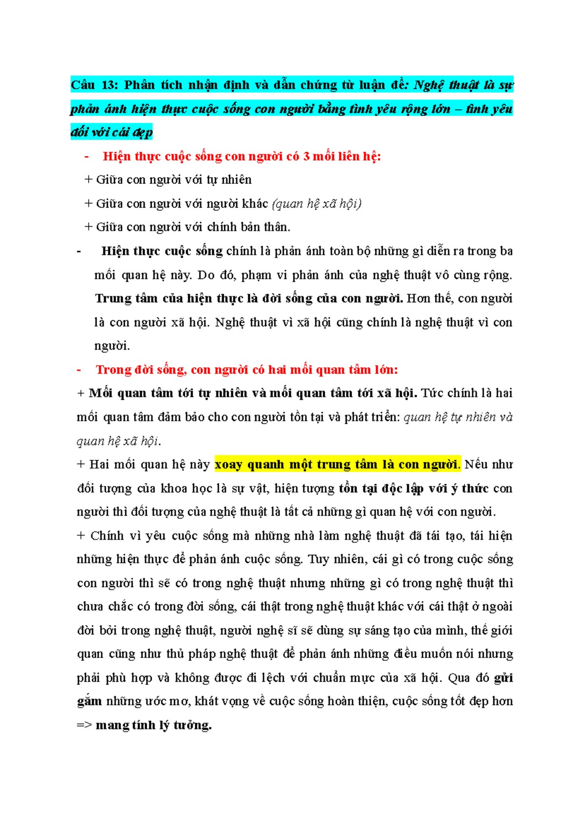 Câu 13 - gsgsg - Câu 13: Phân tích nhận định và dẫn chứng từ luận đề ...