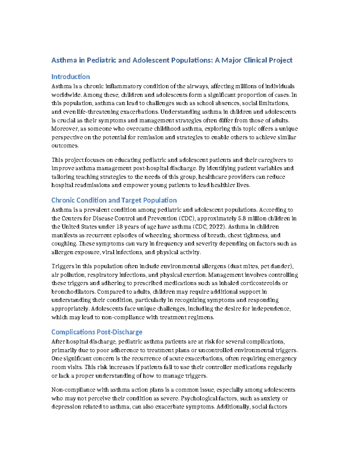 Asthma Clinical Project - Asthma in Pediatric and Adolescent ...