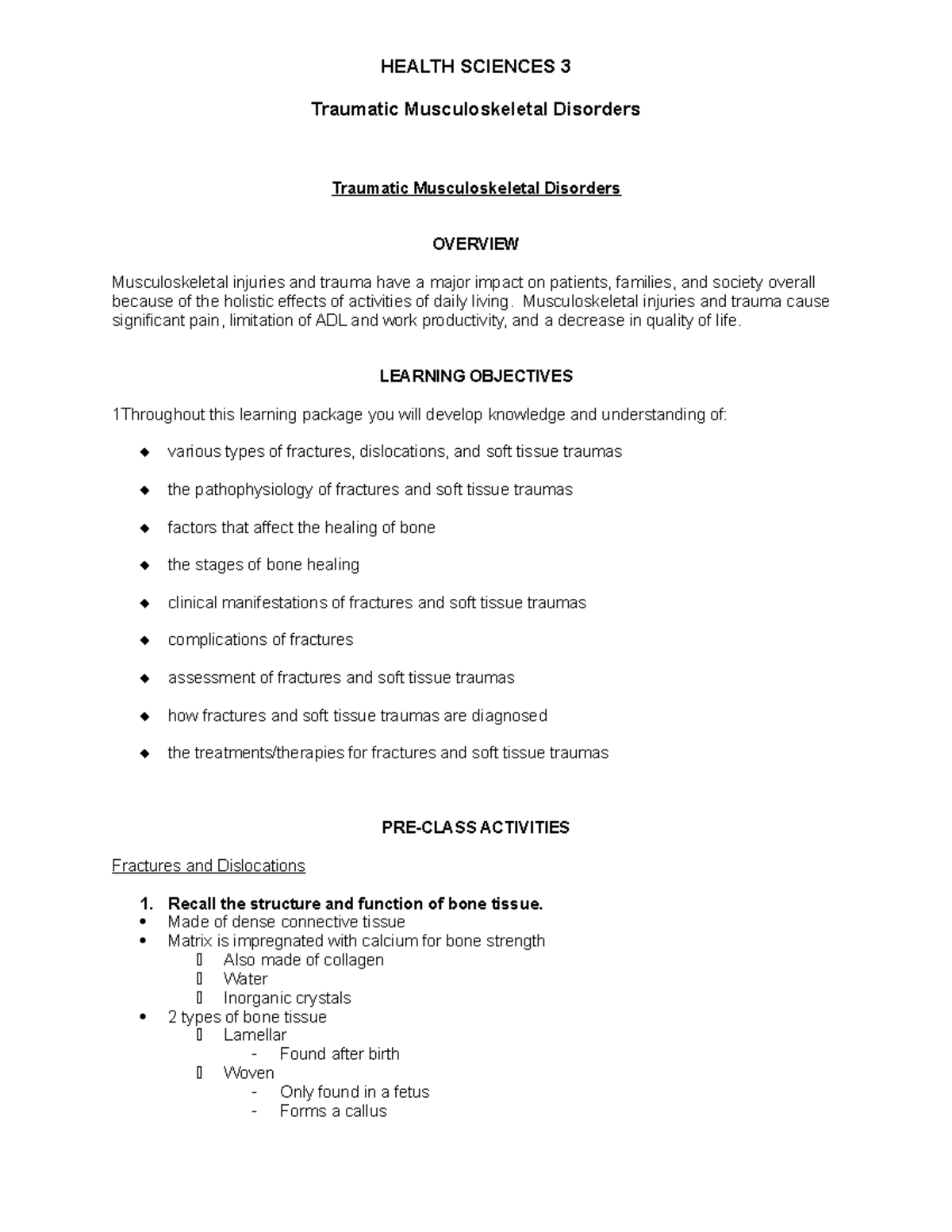MSK Traumatic Disorder - Traumatic Musculoskeletal Disorders Traumatic ...