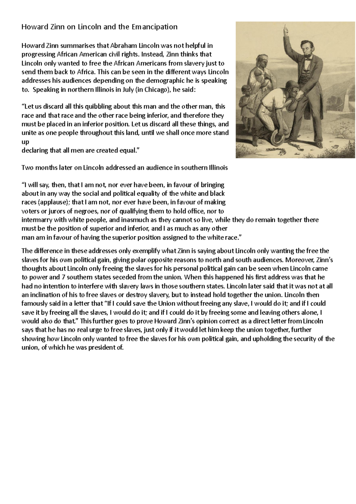 Howard zinn on lincoln - Instead, Zinn thinks that Lincoln only wanted ...