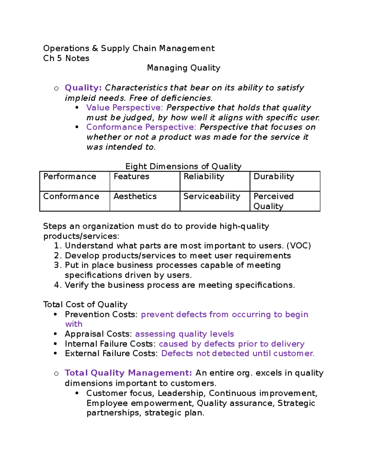 OMGT Lecture 4 Notes - Operations & Supply Chain Management Ch 5 Notes ...