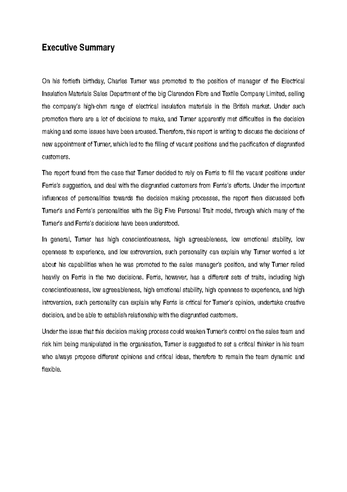 Case Study Analysis - CASE - Executive Summary On his fortieth birthday ...