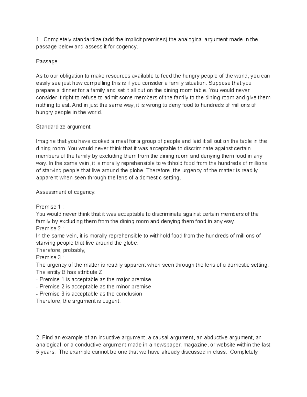 250w - none - Completely standardize (add the implicit premises) the ...