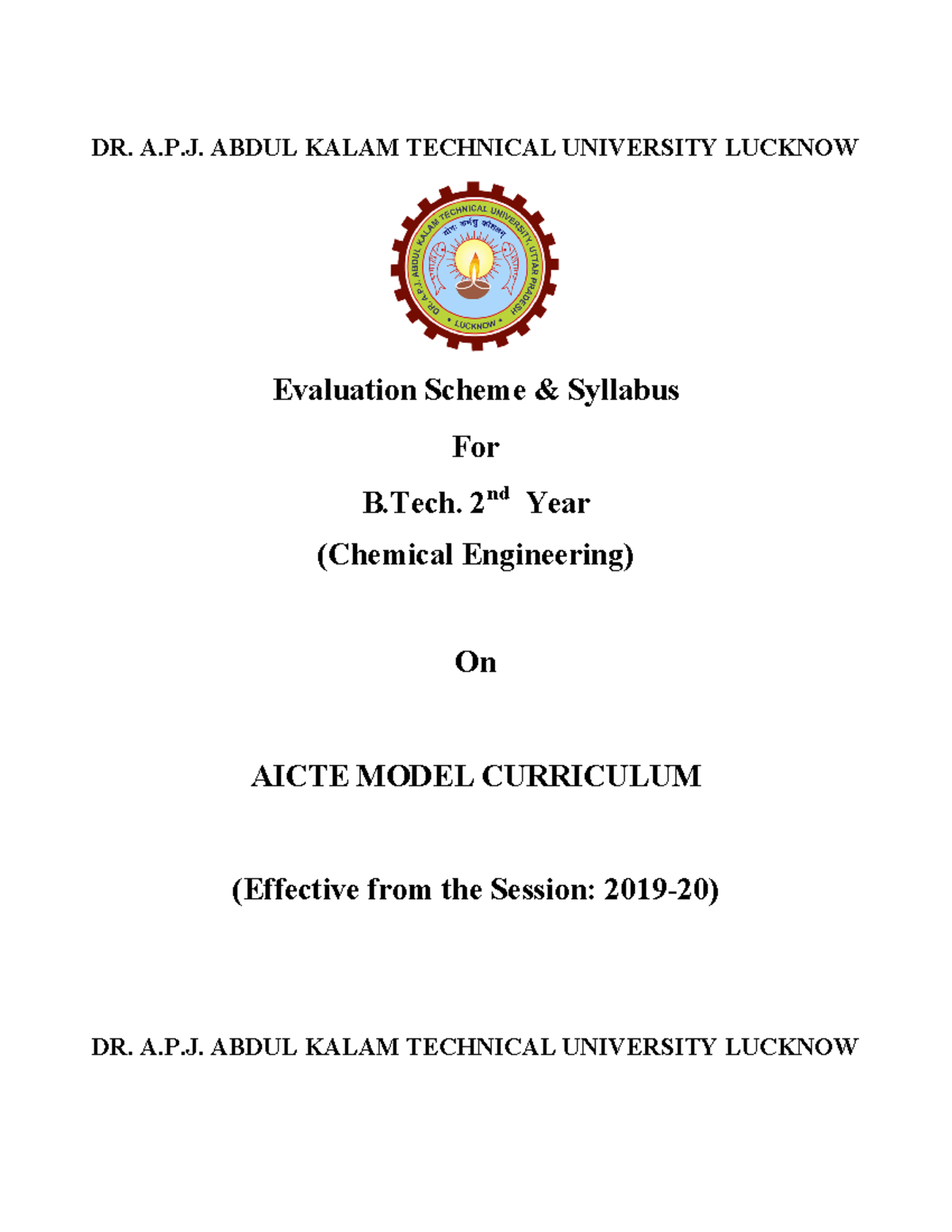B.Tech. 2nd Year Chemical Engg Aicte Model Curriculum 2019-20 - DR. A.P ...