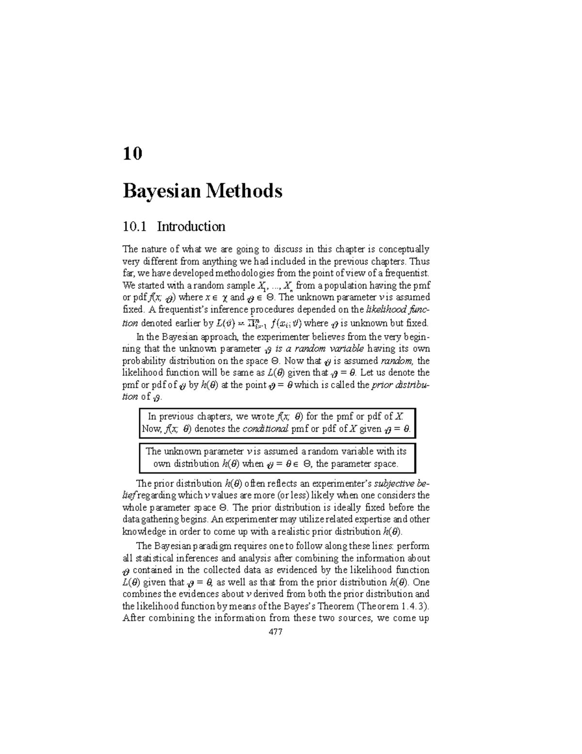 Statistical.inference 502-522 - 477 10 Bayesian Methods 10 Introduction The nature of what we ...