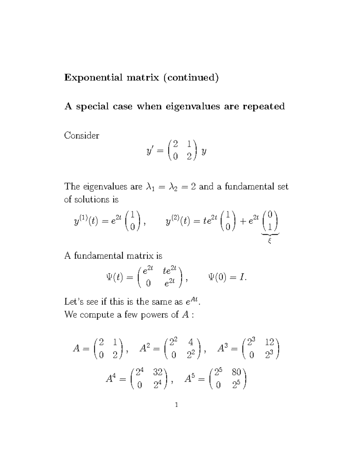 Notes Chap 4-6 - Exponential matrix (continued) A special case when ...