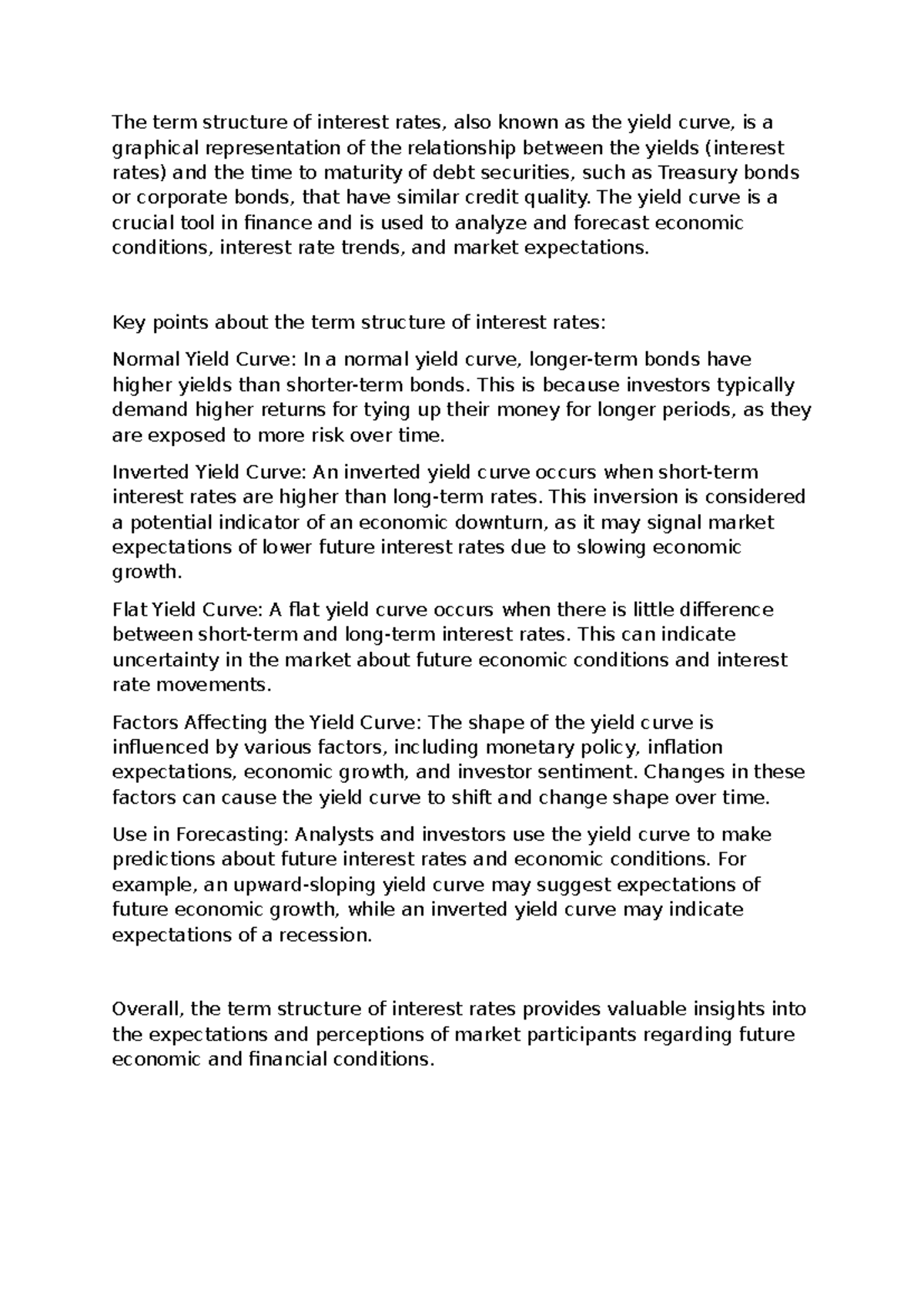 FIN Notes Term Structure - The term structure of interest rates, also ...