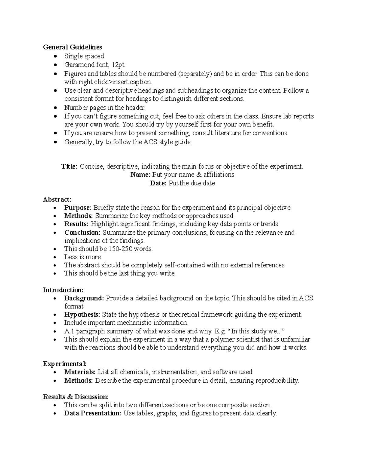 Lab Report General Guidelines - General Guidelines - Single spaced ...