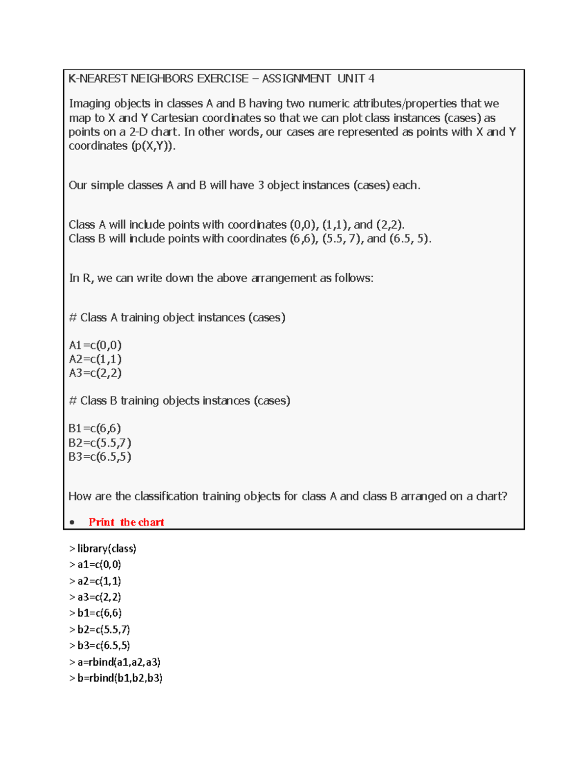 Unit 4 Solutions - K-NEAREST NEIGHBORS EXERCISE – ASSIGNMENT UNIT 4 Imaging objects in classes A ...