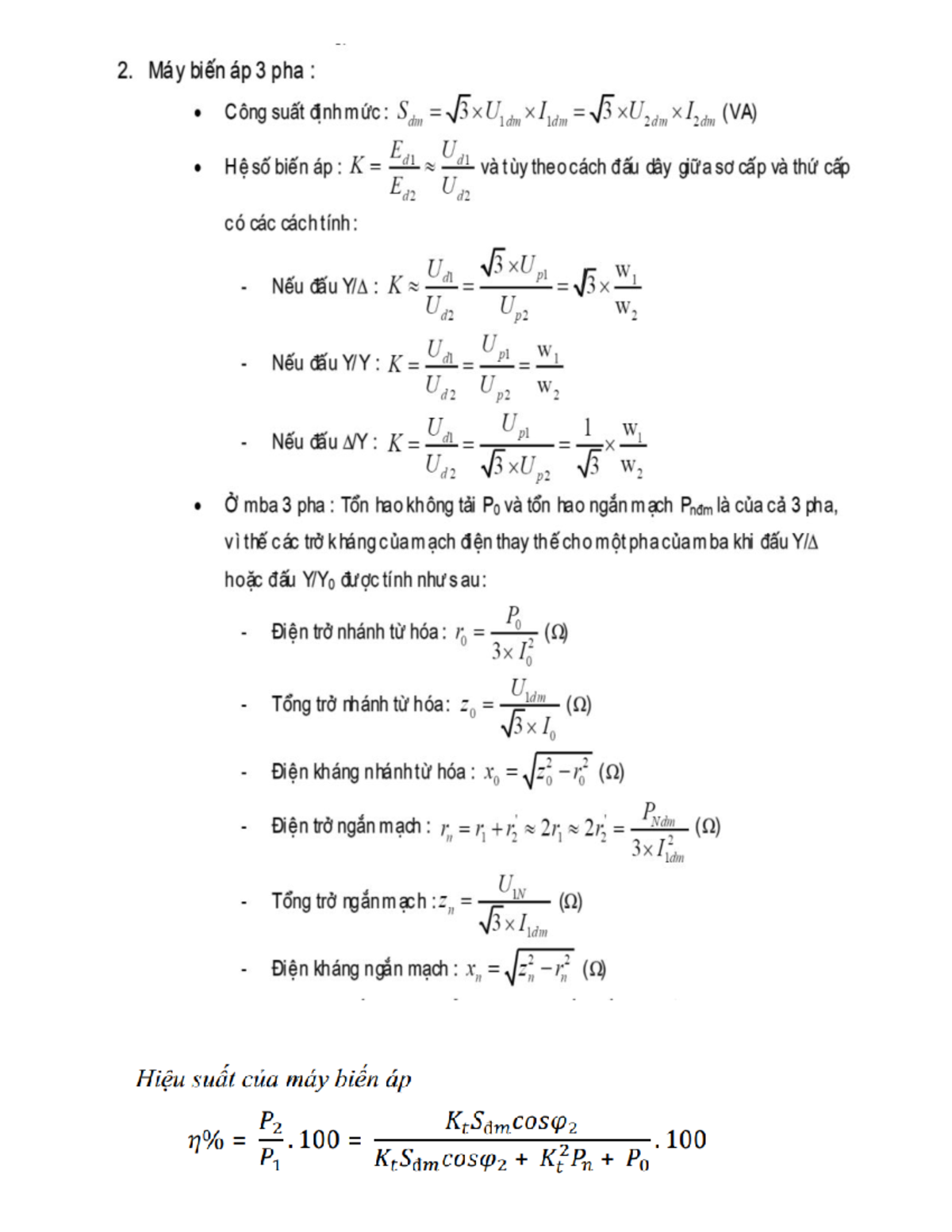 Bt may dien - 5 : Cho một MBA 3 pha với các số liệu sau. S đm = 20kVA ...