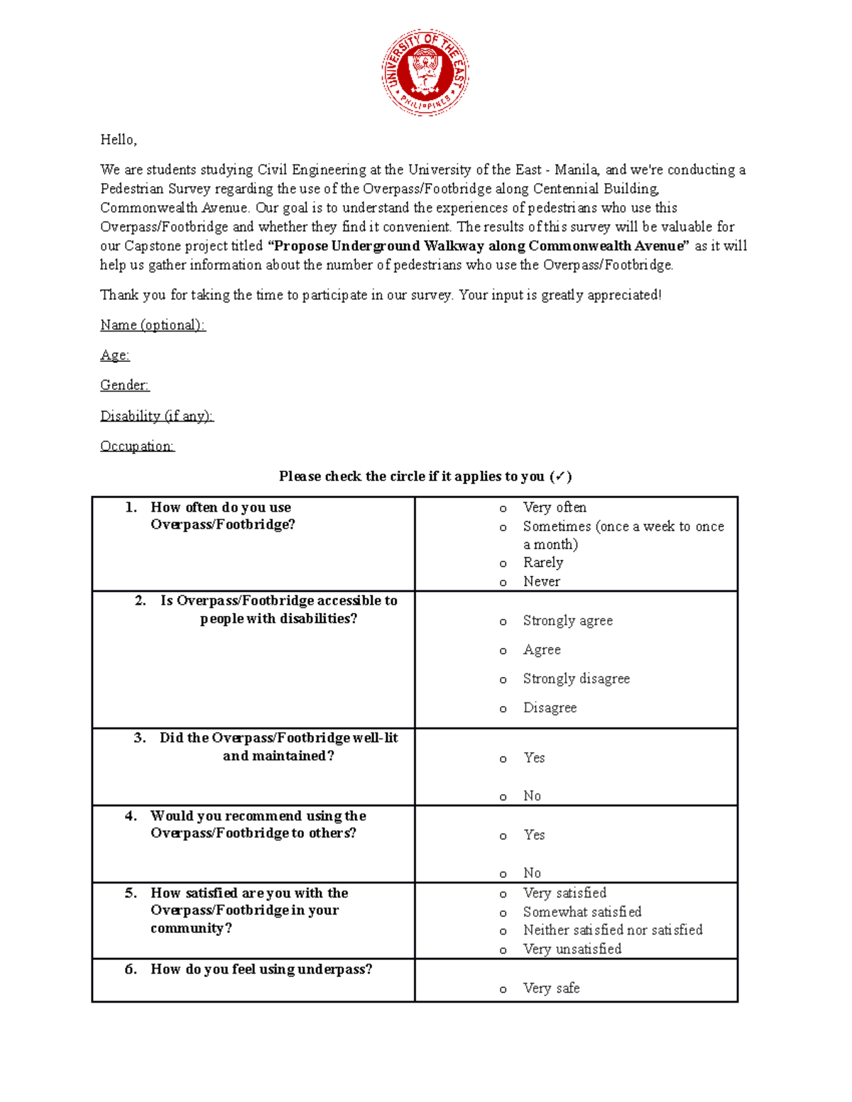 Survey Capstone - Hello, We are students studying Civil Engineering at ...