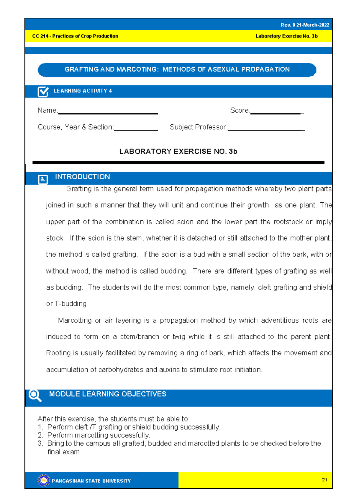 Practices Laboratory Exercise 3b - CC 214 - Practices of Crop Production Laboratory Exercise No ...