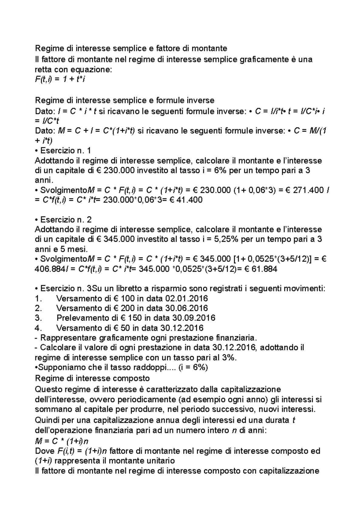 Esercizi sui regimi d'interesse - Regime di interesse semplice e ...