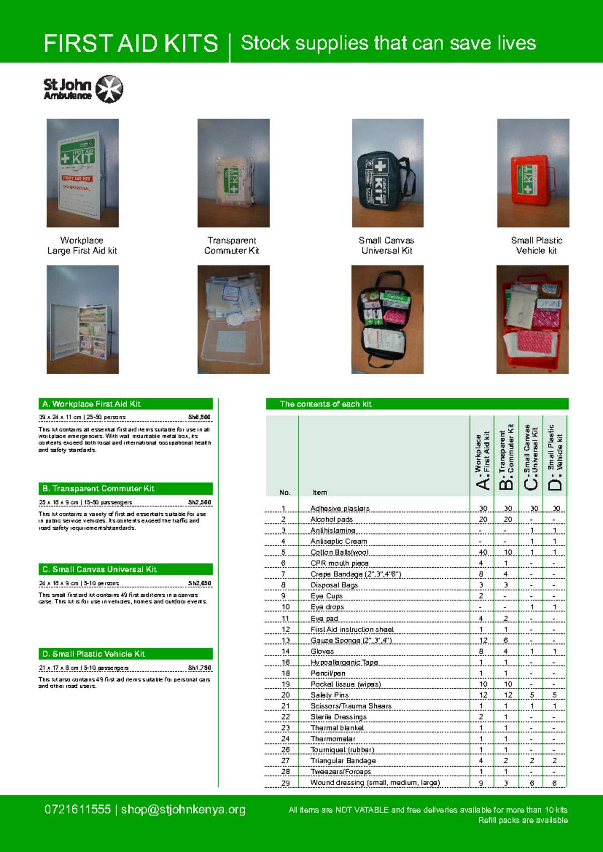 First Aid Kit Brochure - FIRST AID KITS Stock supplies that can save ...