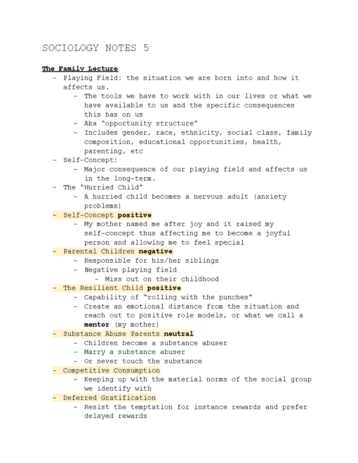 SOC. Notes 5 - SOC1 Prof. Allison Camelot - SOCIOLOGY NOTES 5 The ...