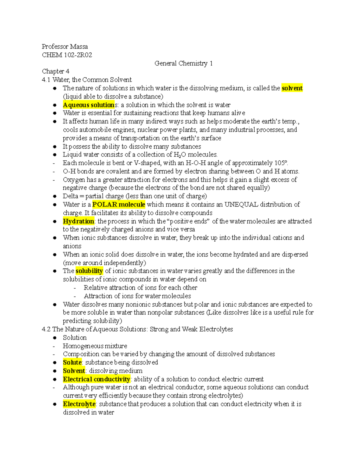CHEM 102-02 Chapter 4 - Professor Massa CHEM 102-2R General Chemistry 1 ...
