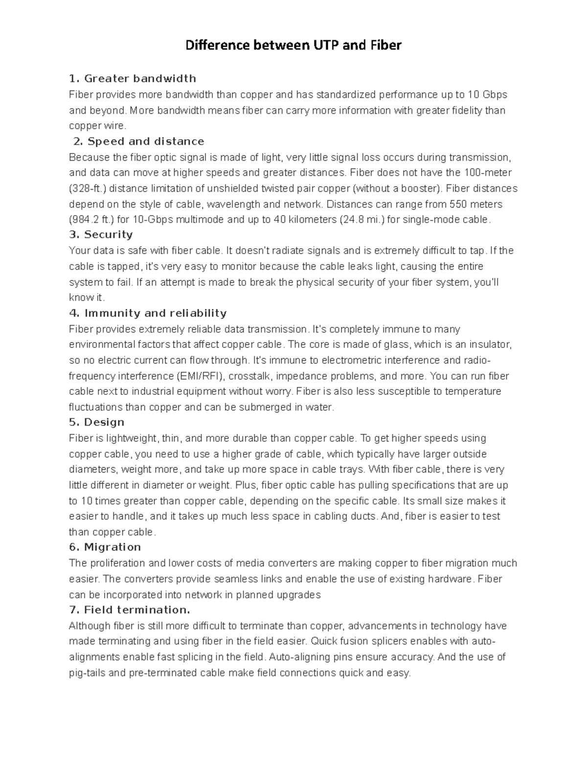 UTPand Fiber - notes - Difference between UTP and Fiber Greater ...