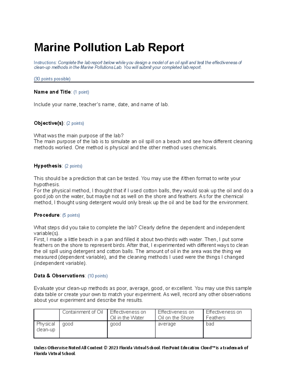 Marine pollution lab report - Marine Pollution Lab Report Instructions ...