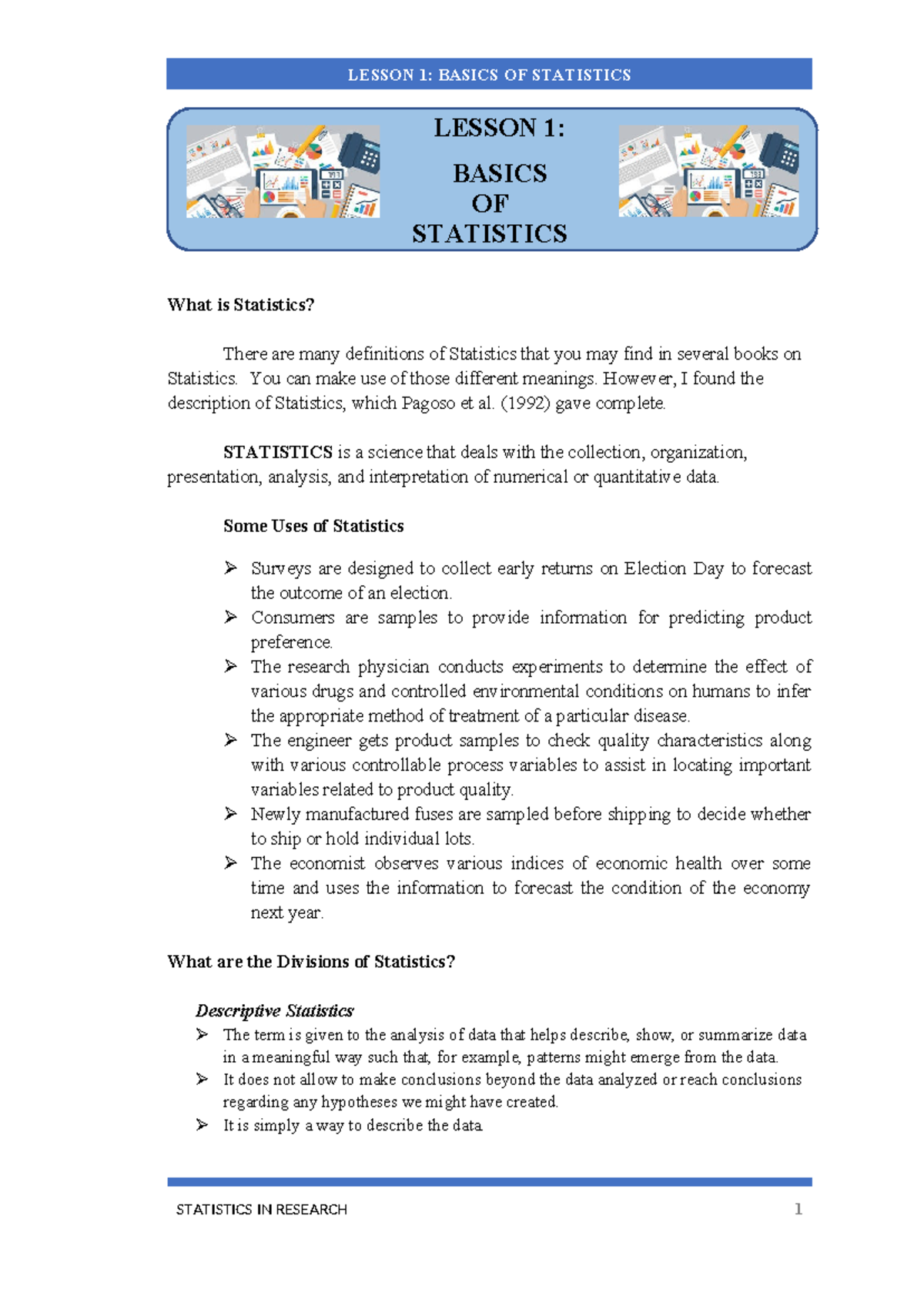 Lesson-1-Basic-of-Statistics - LESSON 1: BASICS OF STATISTICS What is ...