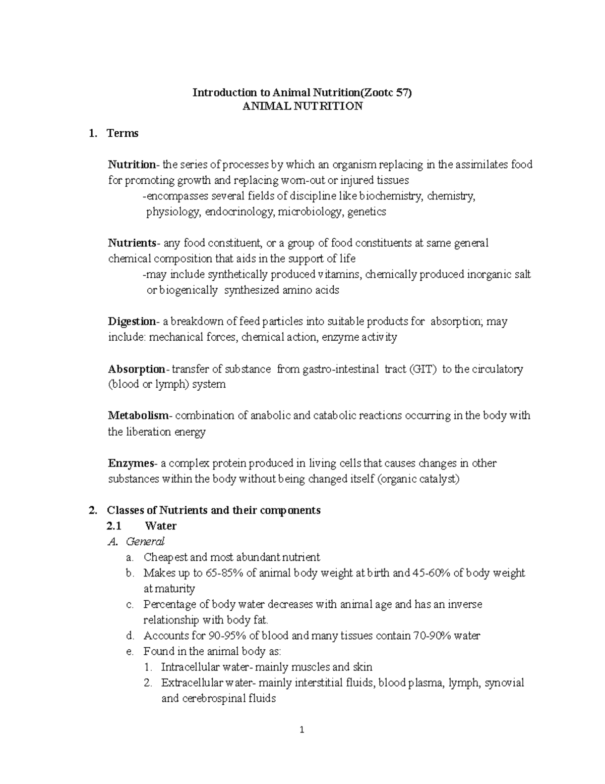 1-aninmalnutritionintrohandout - Introduction to Animal Nutrition(Zootc ...