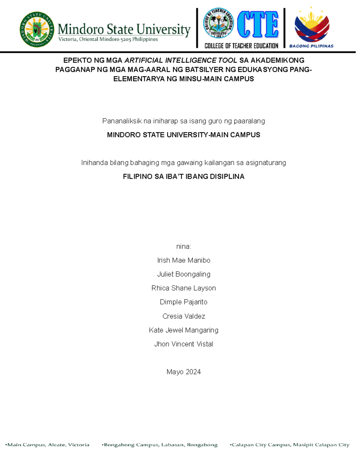 Chapter-1-3 Pananaliksik - EPEKTO NG MGA ARTIFICIAL INTELLIGENCE TOOL SA AKADEMIKONG PAGGANAP NG ...
