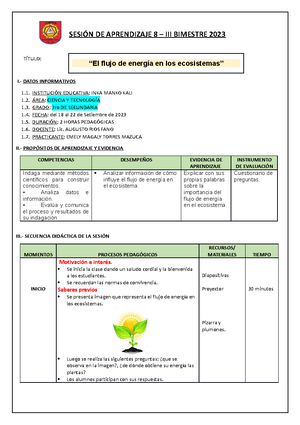 Sesion DE Clase 15 DE Noviembre Animales AVES Y Peces - “Sesión de Aprendizaje” I. Datos - Studocu