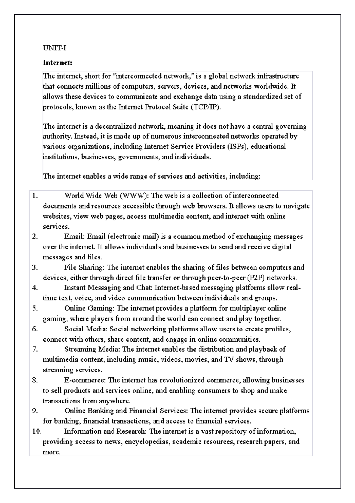 Mst Lecture Notes Unit I Internet The Internet Short For