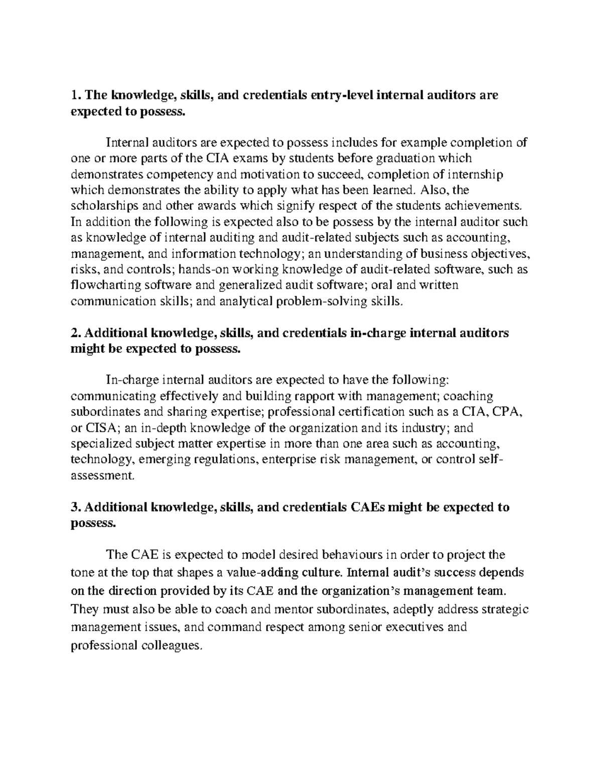 CAE - AUDITING - 1. The knowledge, skills, and credentials entry-level ...