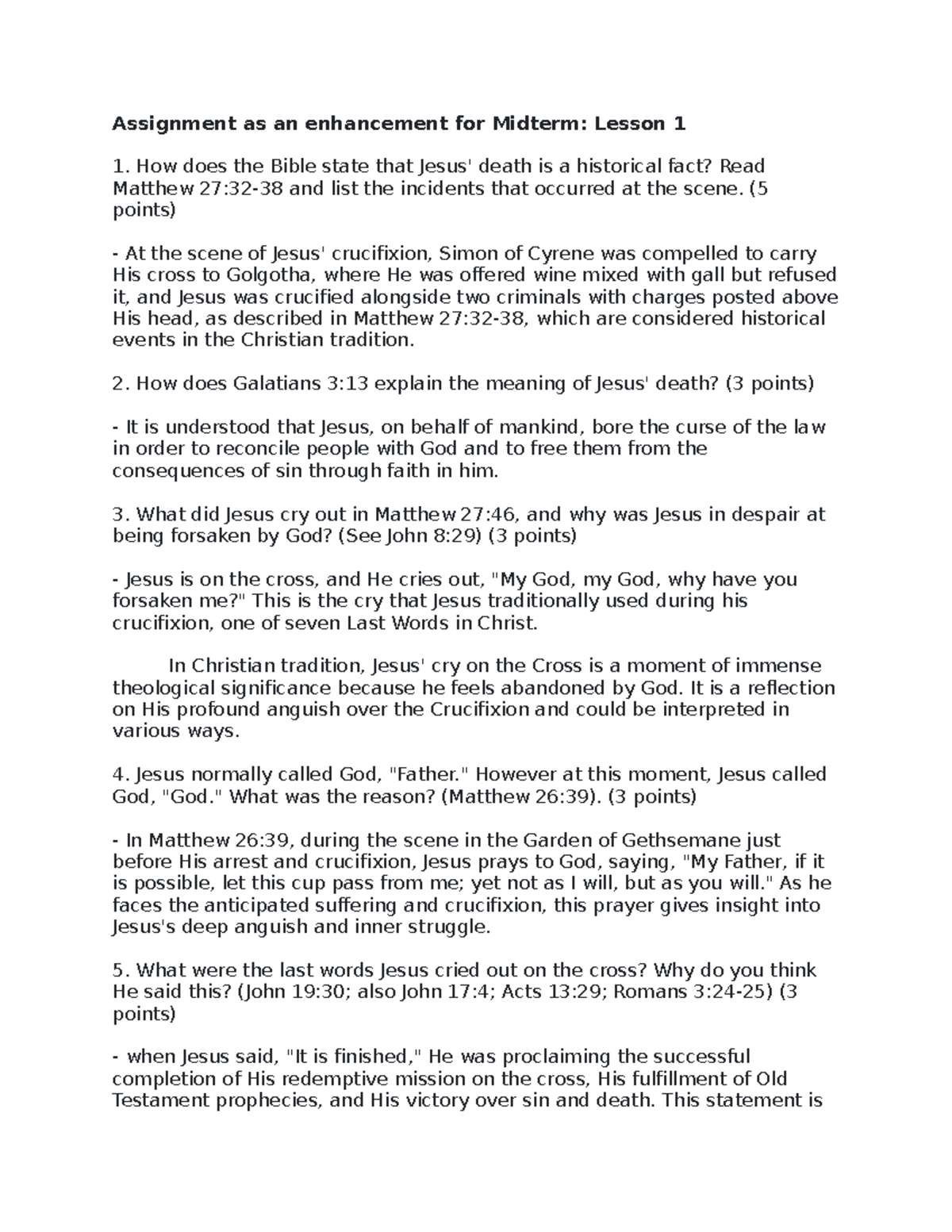 Assignment as an enhancement for Midterm - ( points) At the scene of ...