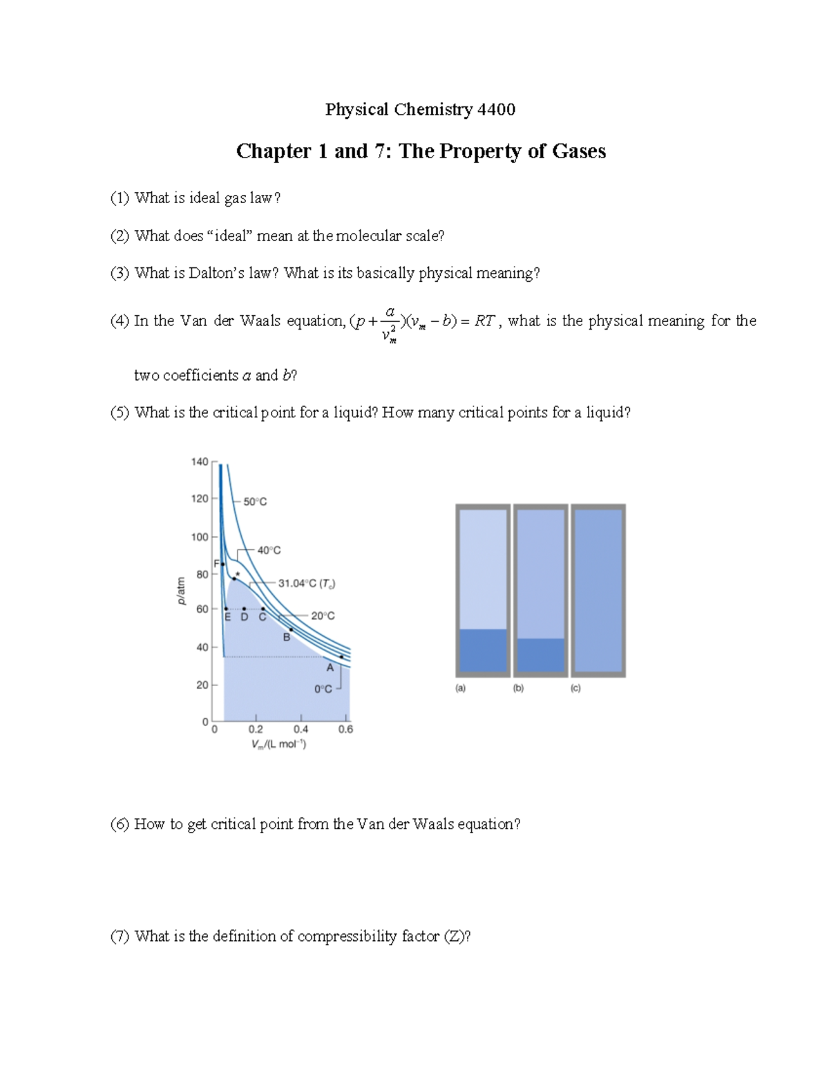 Chem 4400 pchem midterm review - Physical Chemistry 4400 Chapter 1 and ...